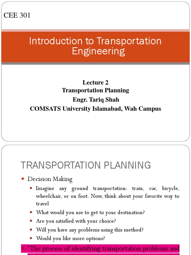 Lecture 2 Transportation Planning | PDF | Transport | Forecasting