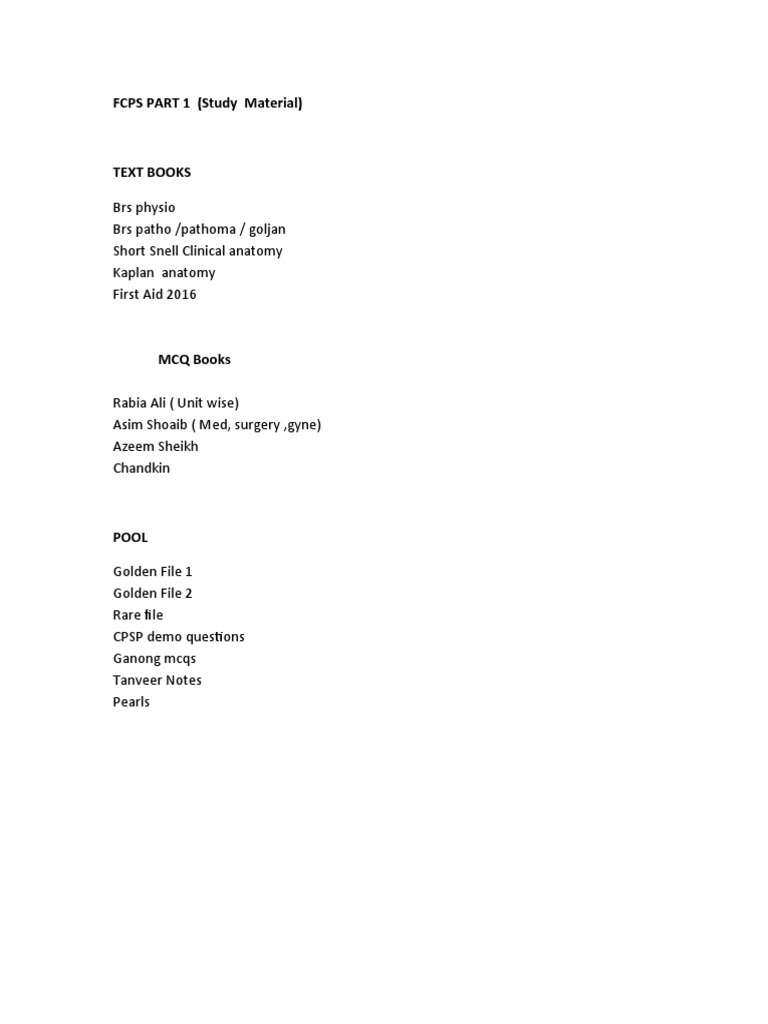 FCPS Part 1 Study Material Overview | PDF