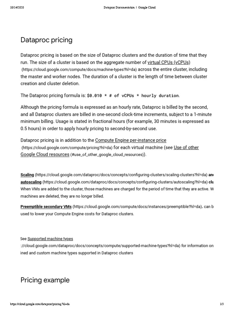 Google Cloud Dataproc Pricing Guide | PDF | Cloud Computing | Computer Architecture
