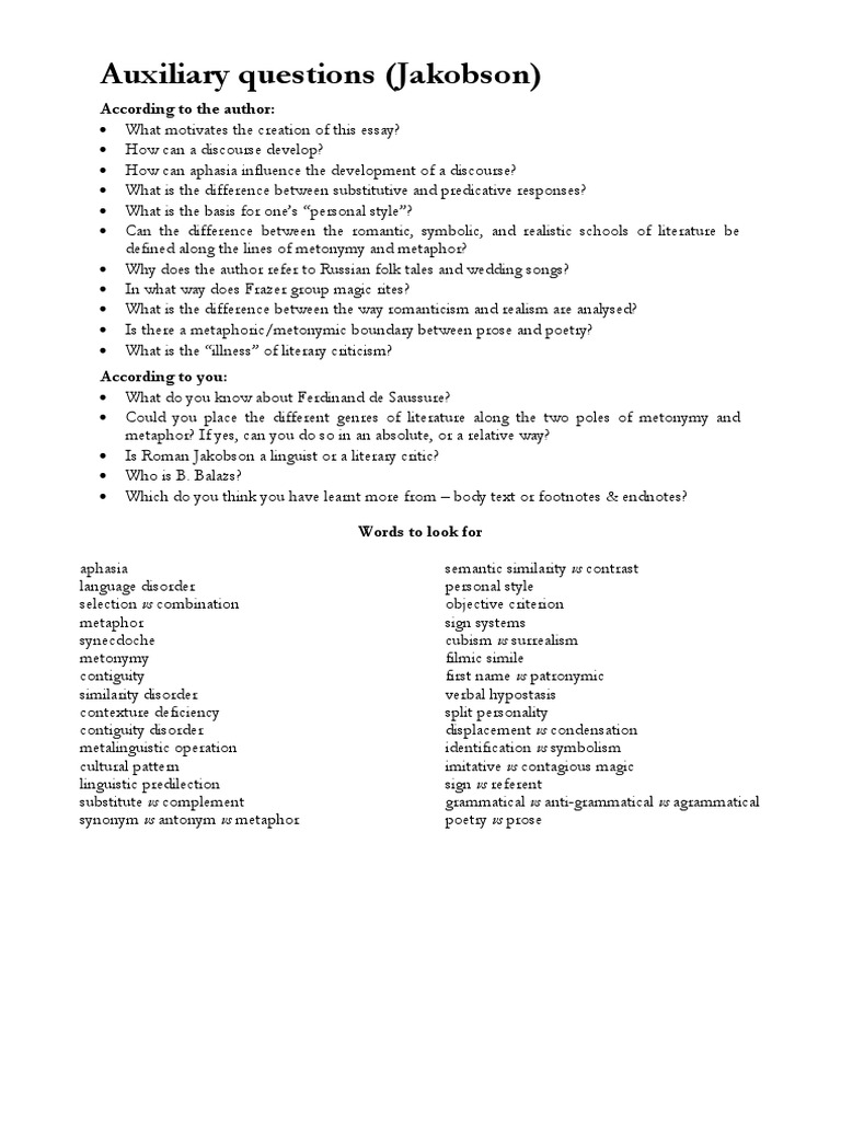 Auxiliary Questions Jakobson | PDF