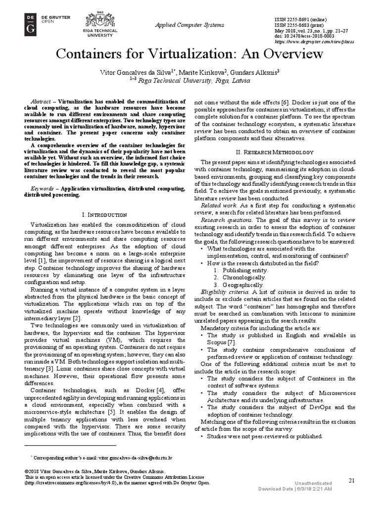 Containers For Virtualization An Overview | PDF | Cloud Computing ...