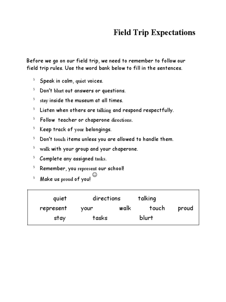 Field Trip Expectations: Quiet Directions Represent Your Walk Touch ...