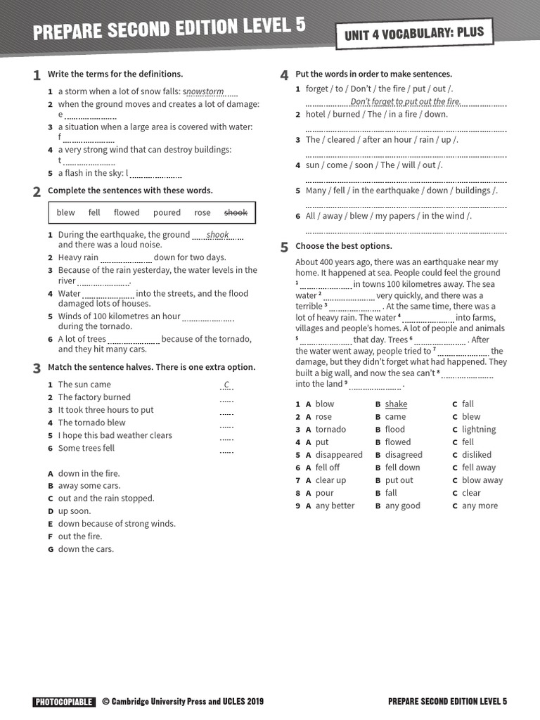 Prepare Second Edition Level 5: Unit 4 Vocabulary: Plus | PDF | Tornadoes | Atlantic Hurricane ...