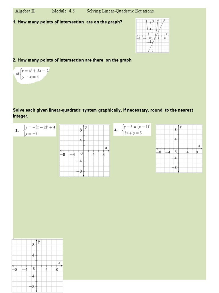 Algebra II Module 4.3: Solving Linear-Quadratic Equations | PDF