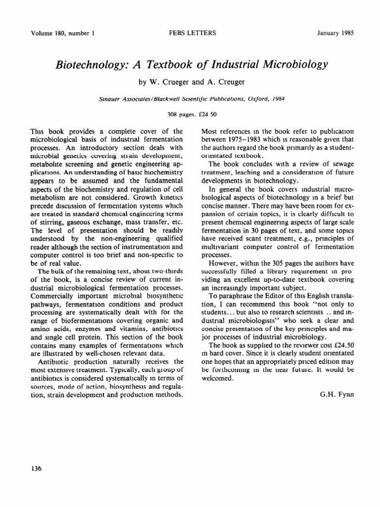 Biotechnology: A Textbook of Industrial Microbiology: by W. Crueger and ...