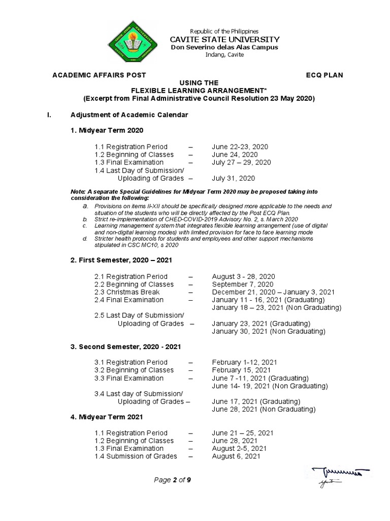 CVSU Academic Calendar Adjustments 2020-2021 | PDF | Academic Term ...