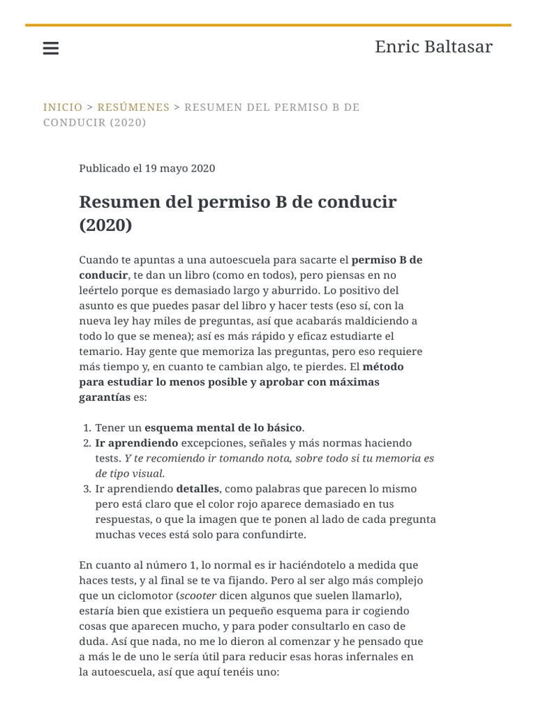 Resumen Del Permiso B de Conducir (2020) - Enric Baltasar PDF | Descargar gratis PDF ...