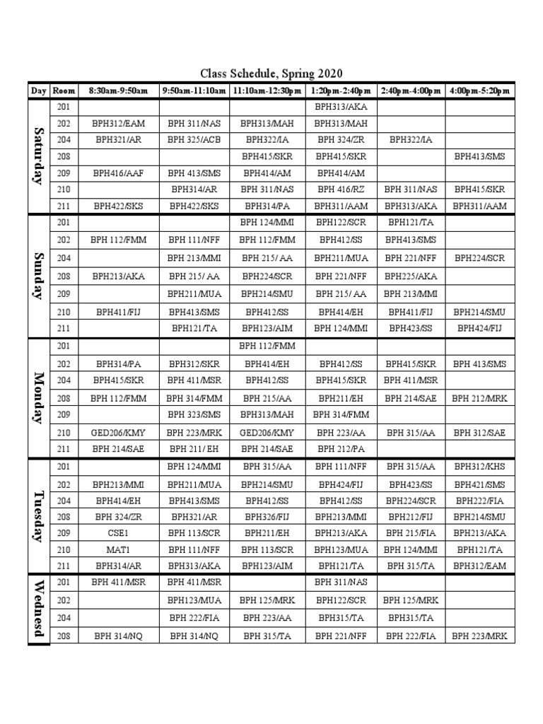 Class Schedule | PDF