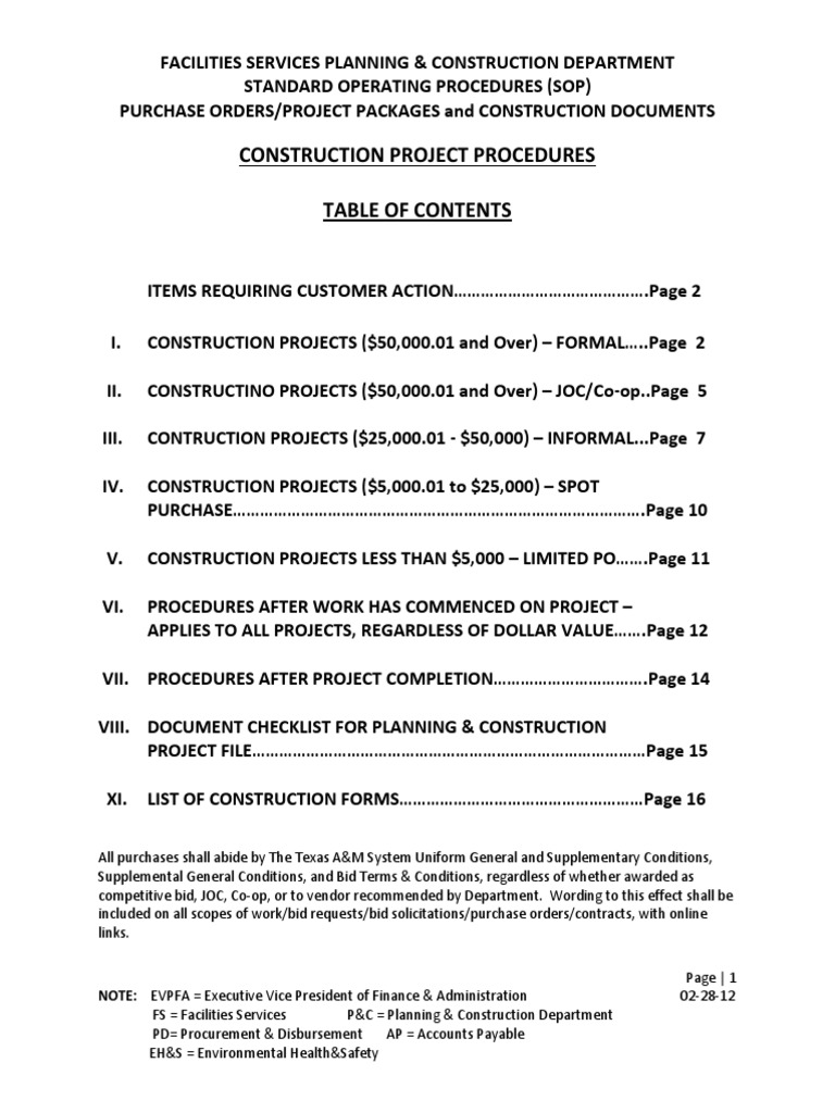 Sop Construction Project Procedures | Download Free PDF | Accounts ...