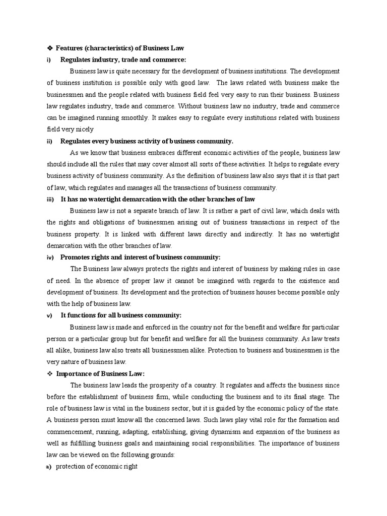 Features of Business Law | PDF | Corporate Law | Rights