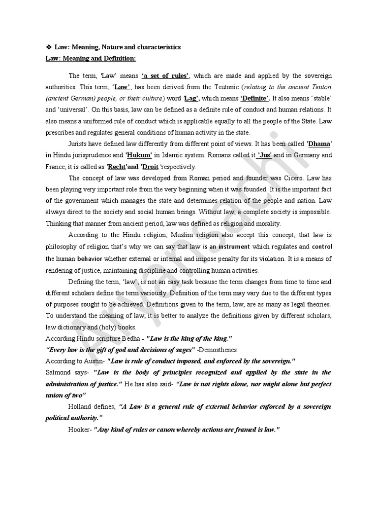 Law: Meaning and Definition | PDF | Jurisprudence | State (Polity)