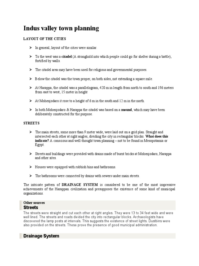 Indus Valley Town Planning and Drainage Systems | PDF