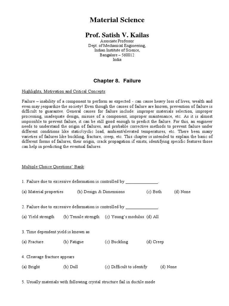 Material Science: Prof. Satish V. Kailas | PDF | Fracture | Fracture ...