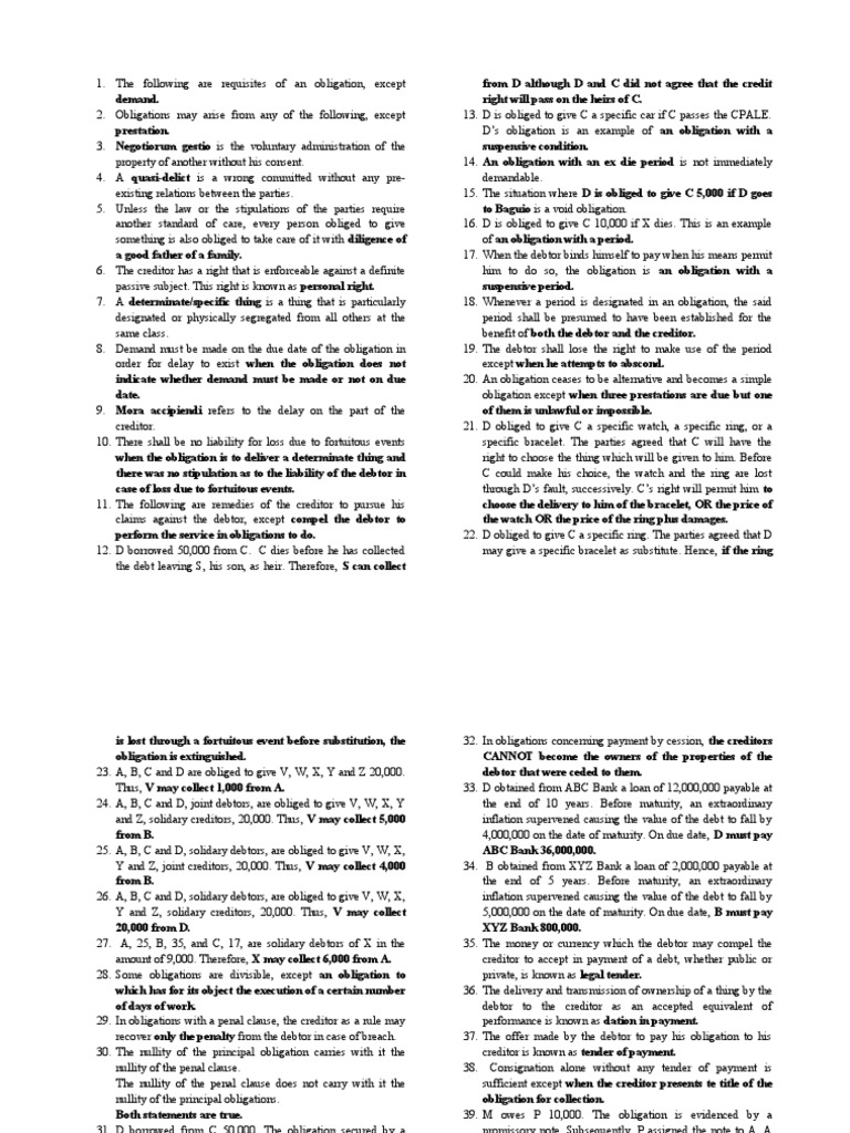 ObliCon Reviewer | PDF | Debtor | Law Of Obligations