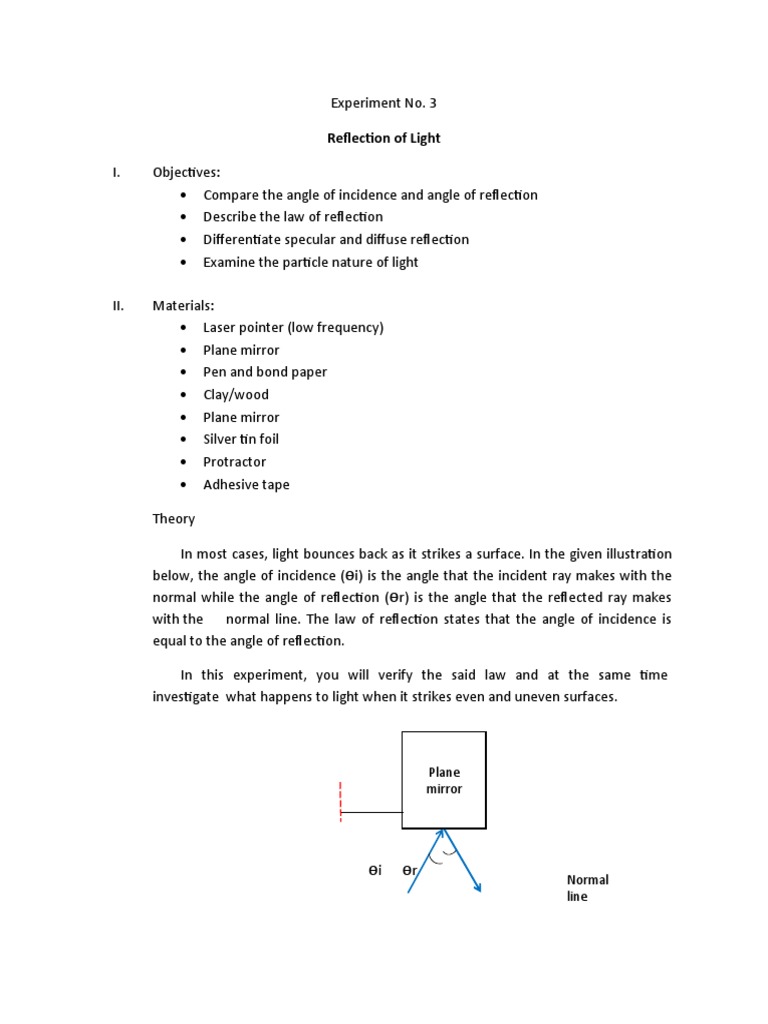 Reflection of Light: Plane Mirror | PDF | Reflection (Physics) | Mirror