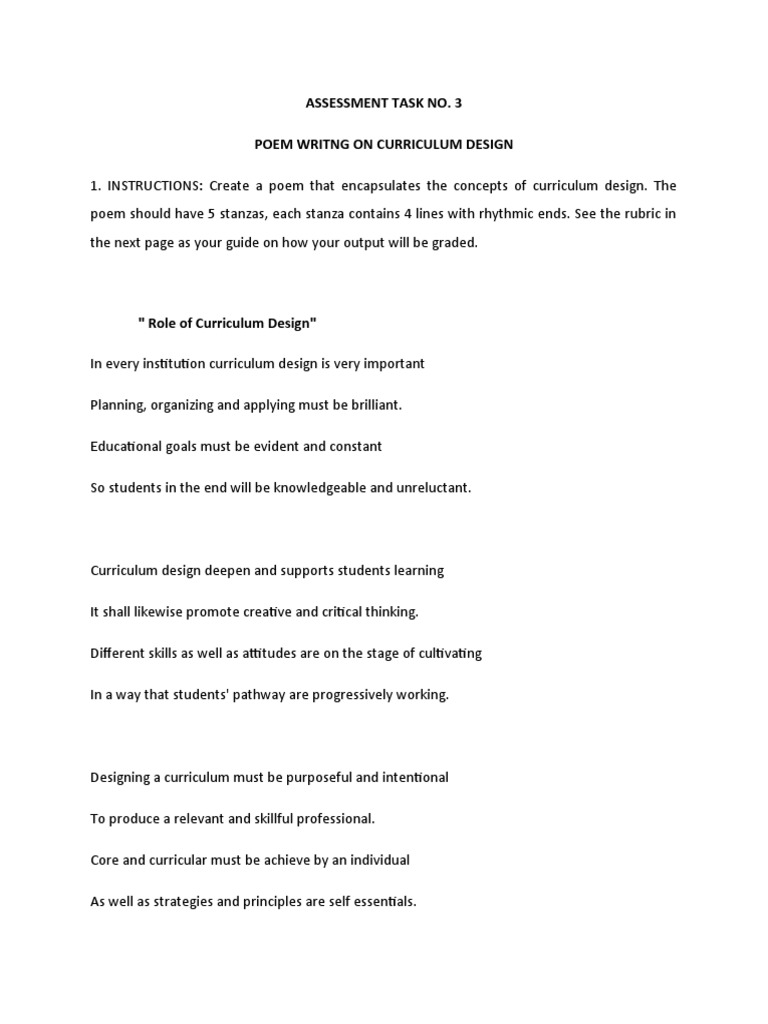 Assessment Task No. 3 Poem Writng On Curriculum Design | PDF ...