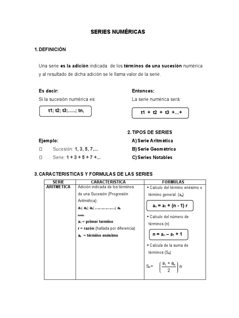 Conceptos y Ejemplos de Series Numéricas | PDF | Notación Matemática ...