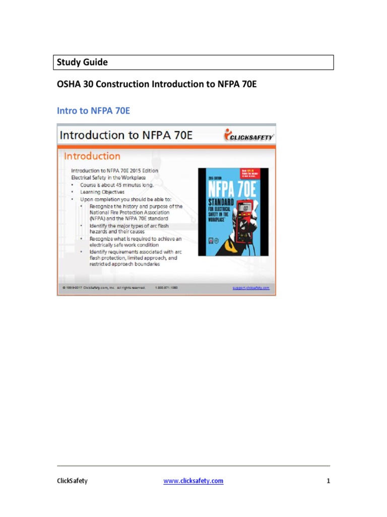 Study Guide OSHA 30 Construction Introduction To NFPA 70E | PDF