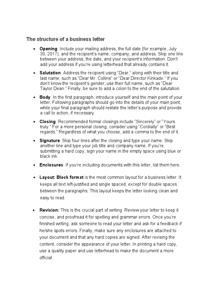 Notes On The Structure of Bus Letter | PDF | Written Communication ...