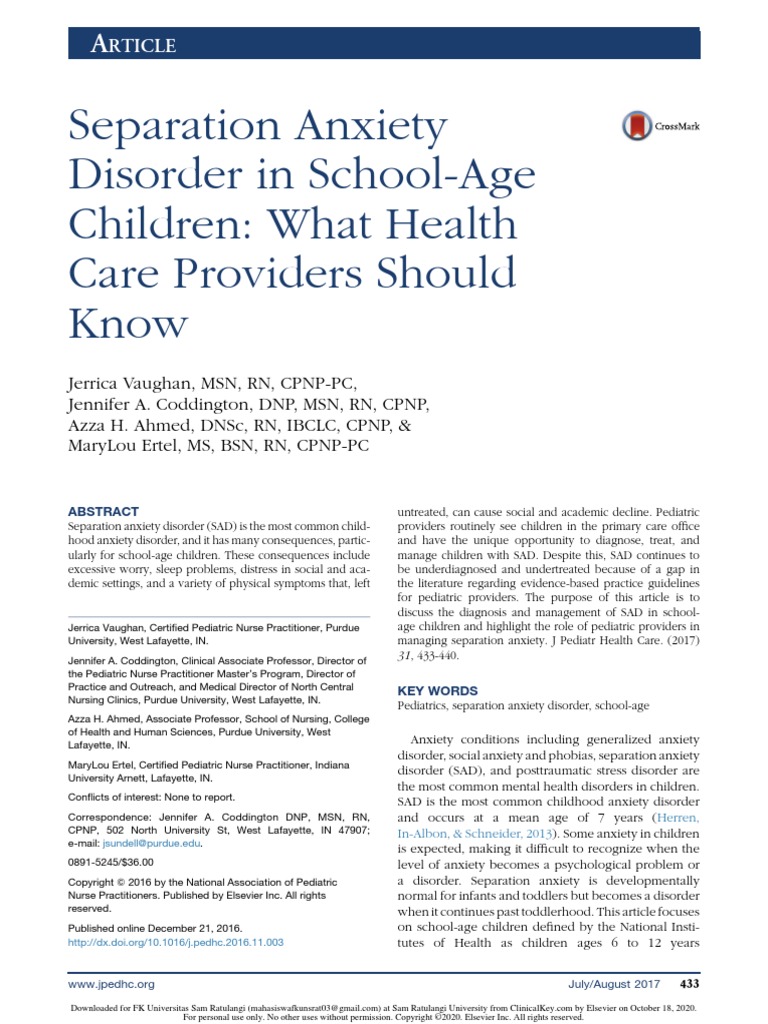 Separation Anxiety Disorder in SchoolAge Children What Health Care ...