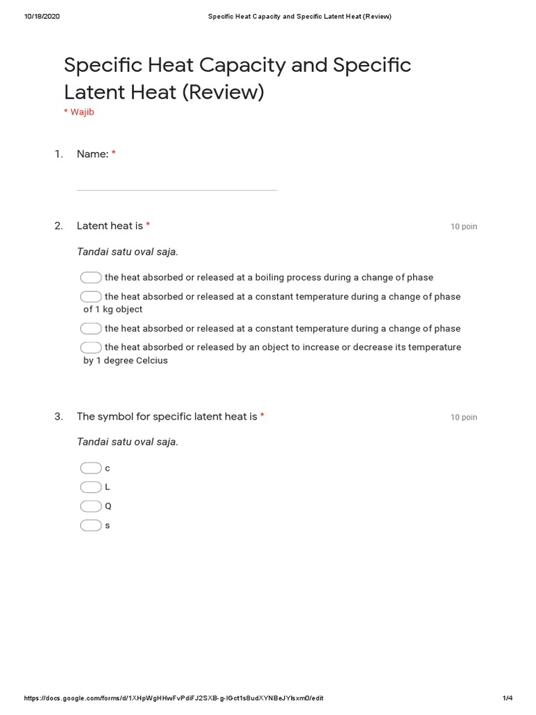 Physics Quiz on Heat Concepts | PDF | Heat Capacity | Latent Heat