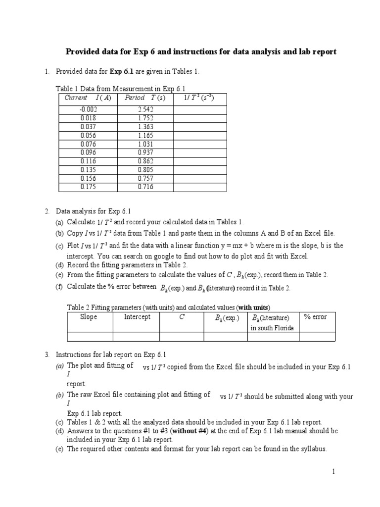 Exp 6 Data Analysis & Lab Report Guide | PDF | Microsoft Excel | Analysis