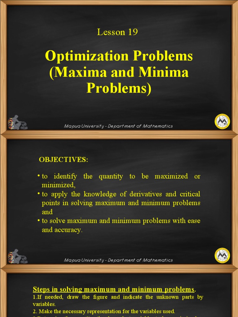 Lesson 19-Optimization Problems (Maxima and Minima Problems) | PDF | Maxima And Minima ...
