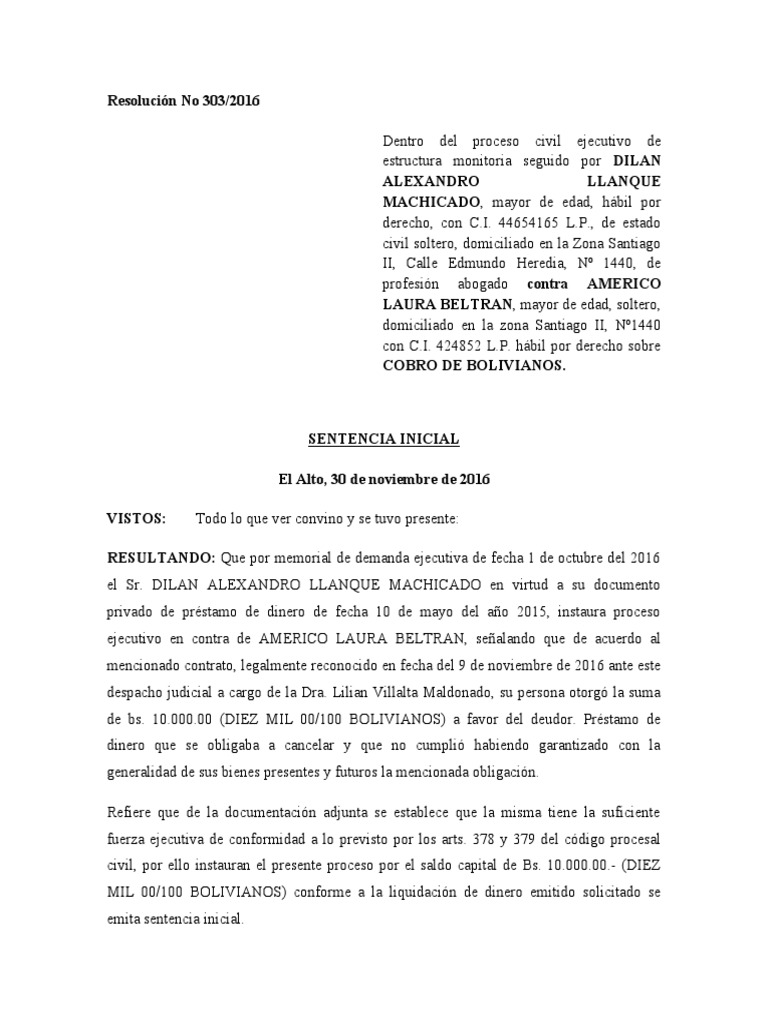 Modelo Sentencia Inicial | PDF | Demanda judicial | Ley procesal