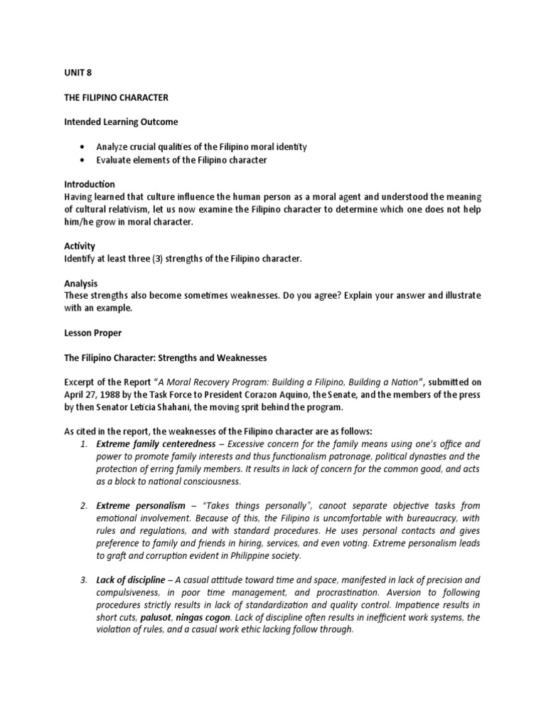 The Filipino Character | PDF | Philippines | Psychological Concepts