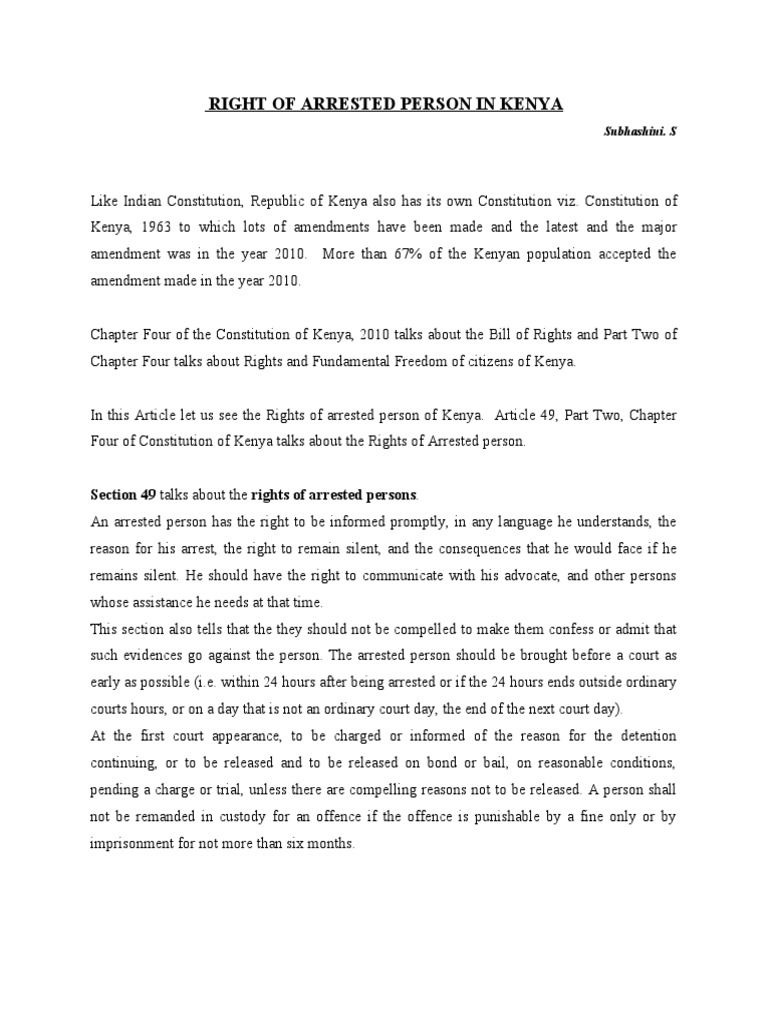 Right of Arrested Person in Kenya | PDF | Arrest | Crime & Violence