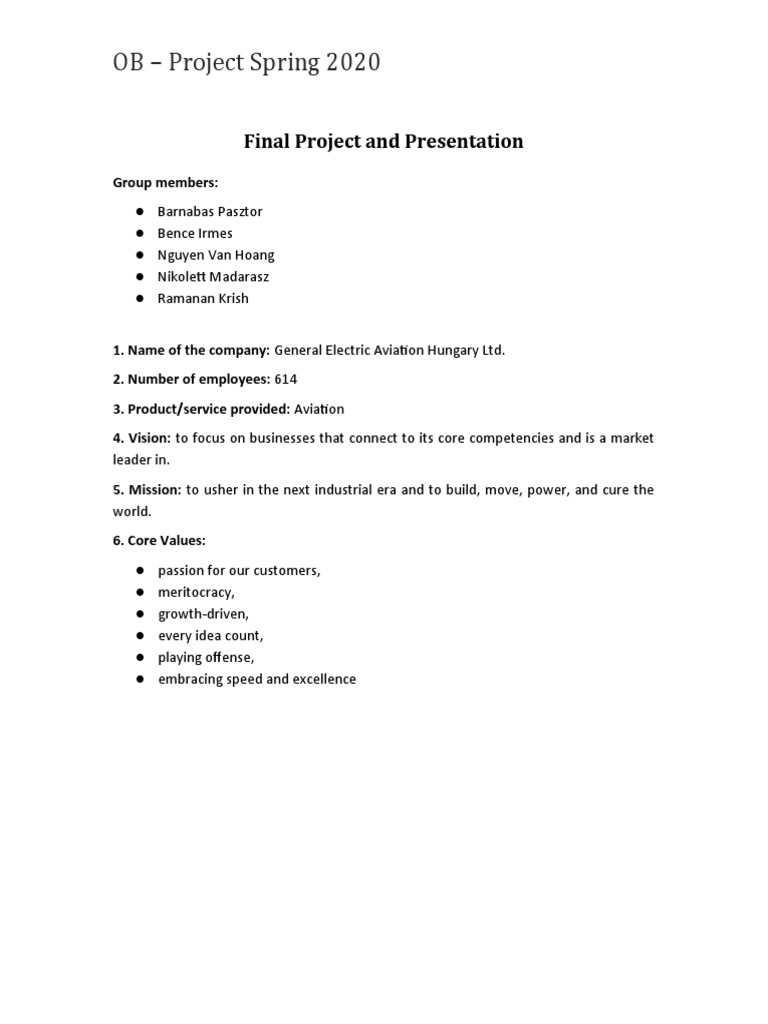 OB - Project Spring 2020: Final Project and Presentation | PDF ...