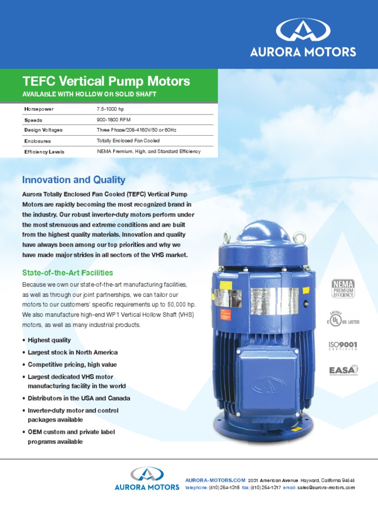 TEFC Vertical Pump Motors up to 1000hp | PDF | Bearing (Mechanical ...
