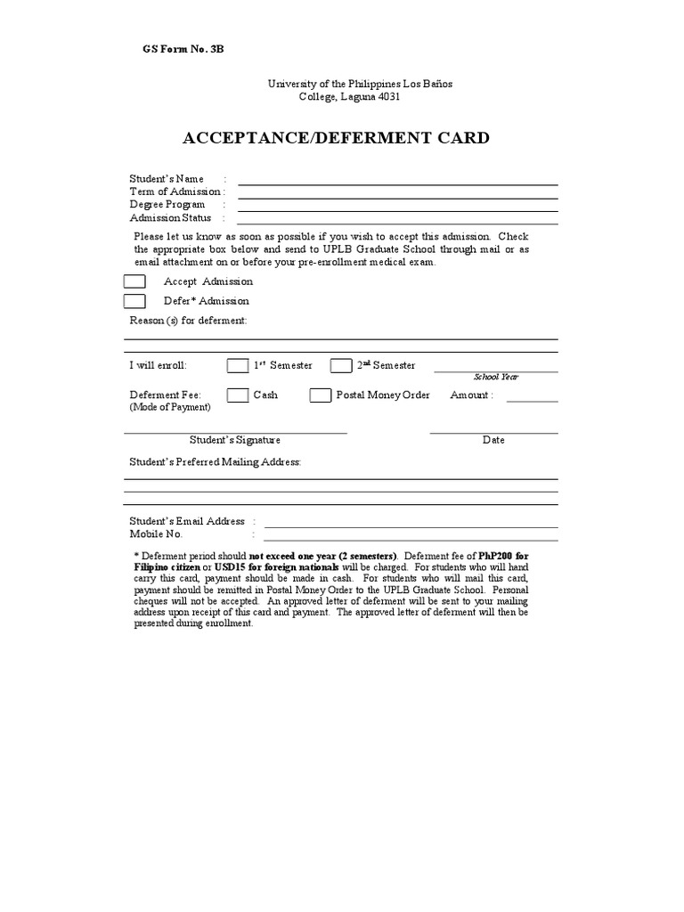 Acceptance Deferment Card | PDF