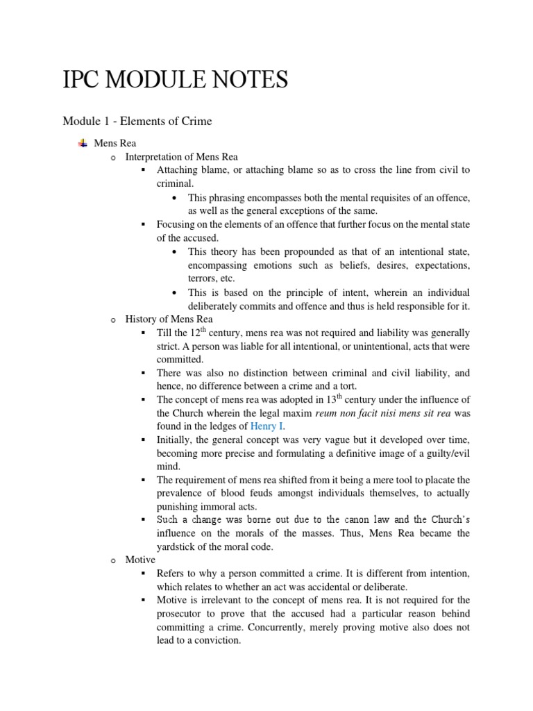 Ipc Exam Notes | PDF | Mens Rea | Causation (Law)