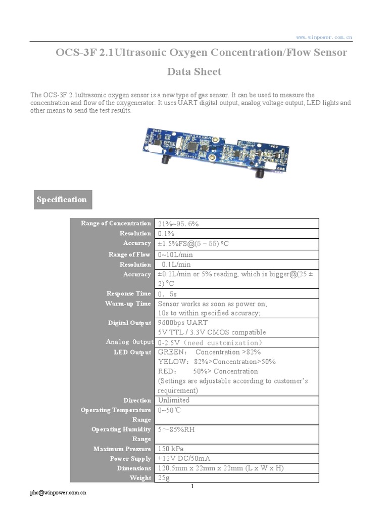 OCS-3F 2.1data Sheet | PDF | Power Supply | Sensor