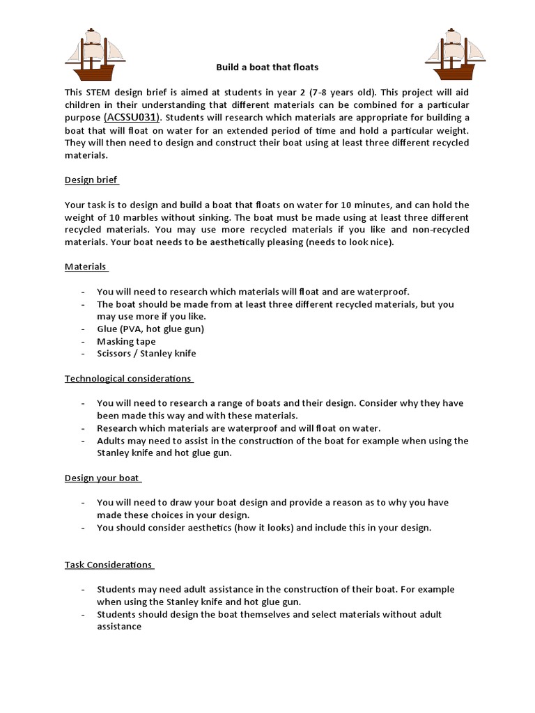 Build A Boat That Floats - Stem Design Brief | PDF | Foreign Language ...