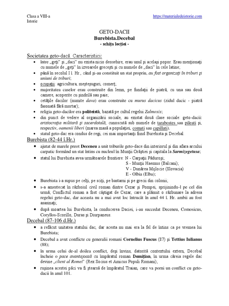 Burebista - Decebal Schita Lectiei PDF | PDF