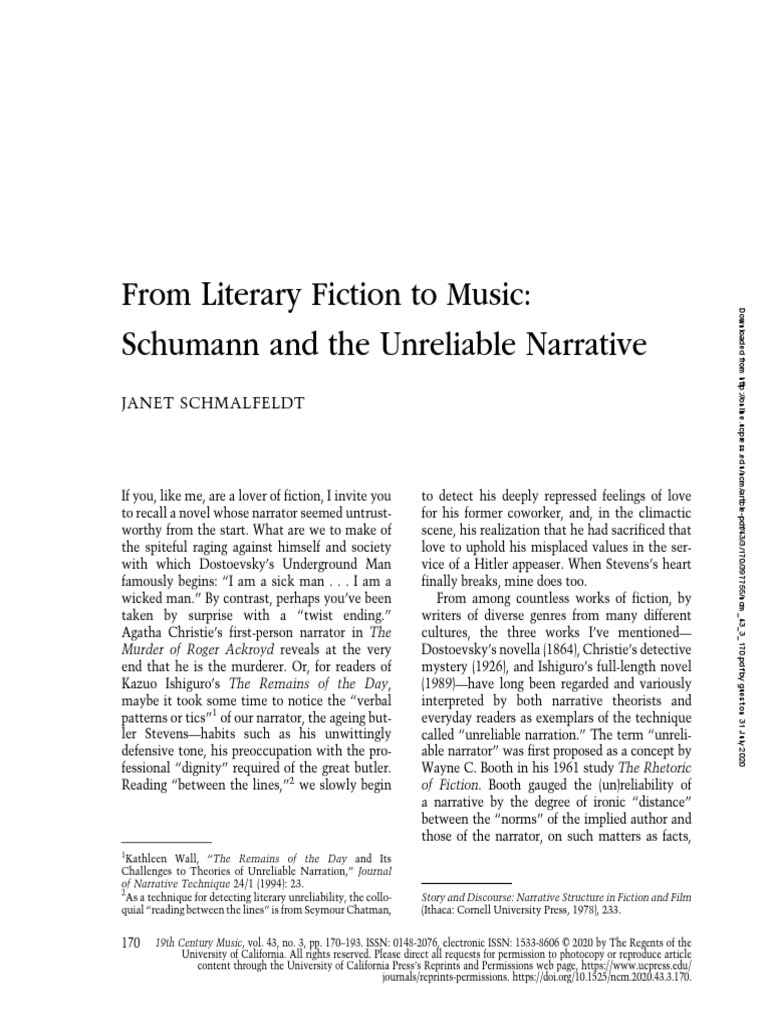 From Literary Fiction To Music: Schumann and The Unreliable Narrative ...