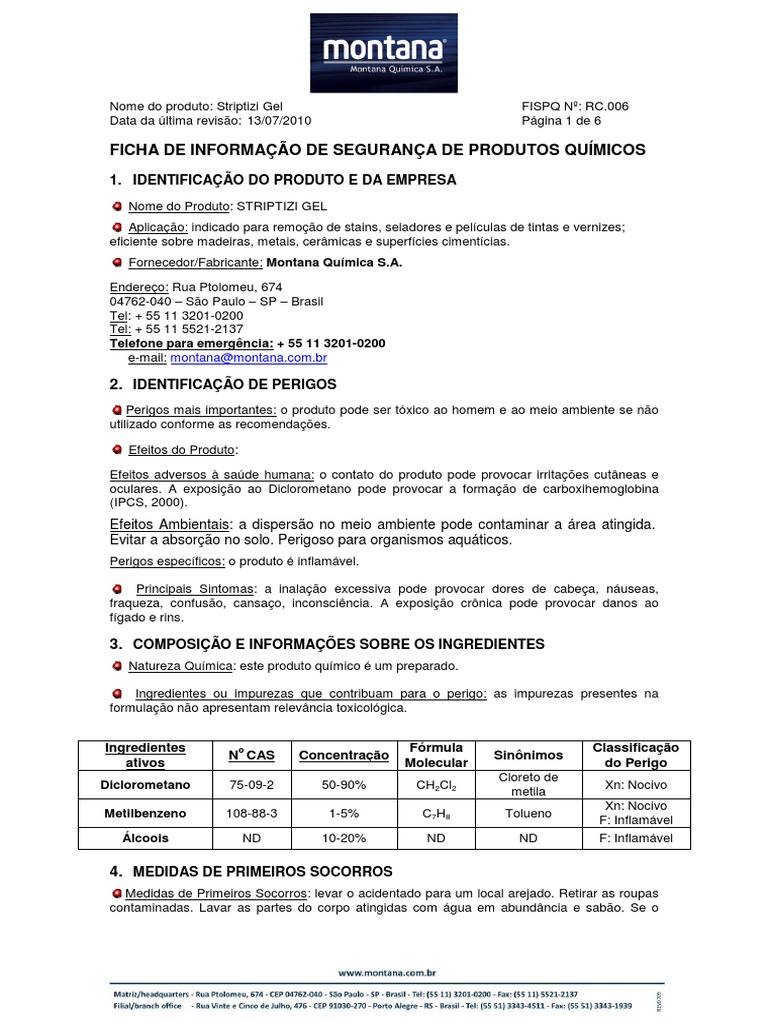 Striptizi FISPQ Português | PDF | Embalagem e rotulagem | Primeiros socorros