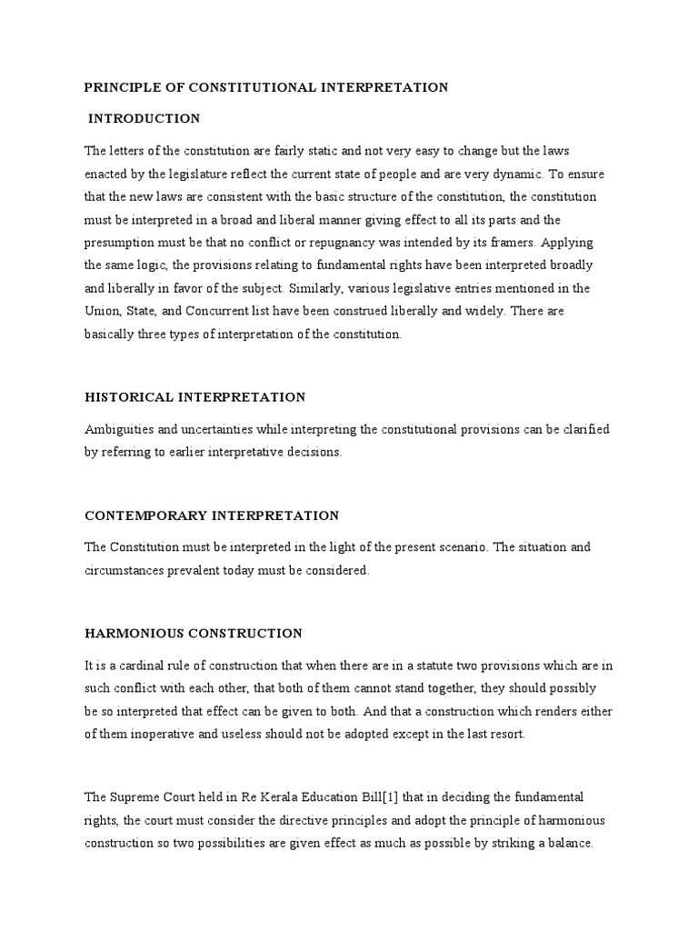 Principle Of Constitutional Interpretation Pdf Constitution