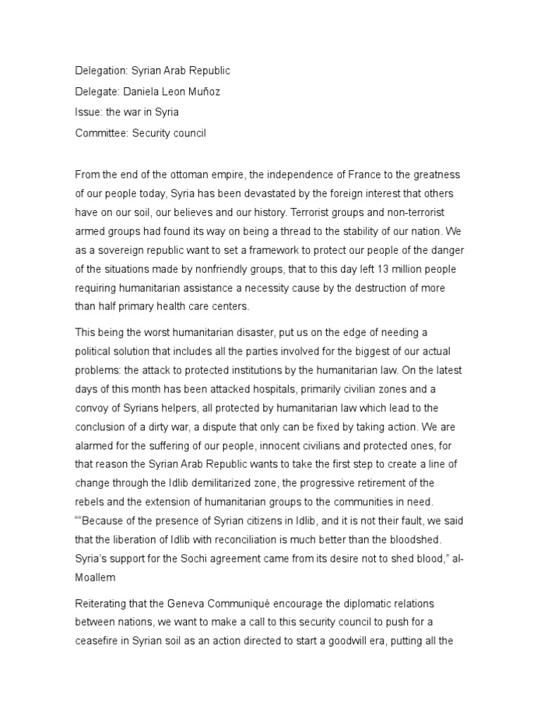 SIRIA Position Paper MUN | Download Free PDF | Syria | Syrian Civil War