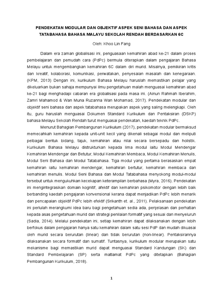 Pendekatan Modular Dan Objektif Seni Bahasa Dan Tatabahasa Bahasa Melayu Sekolah Rendah ...