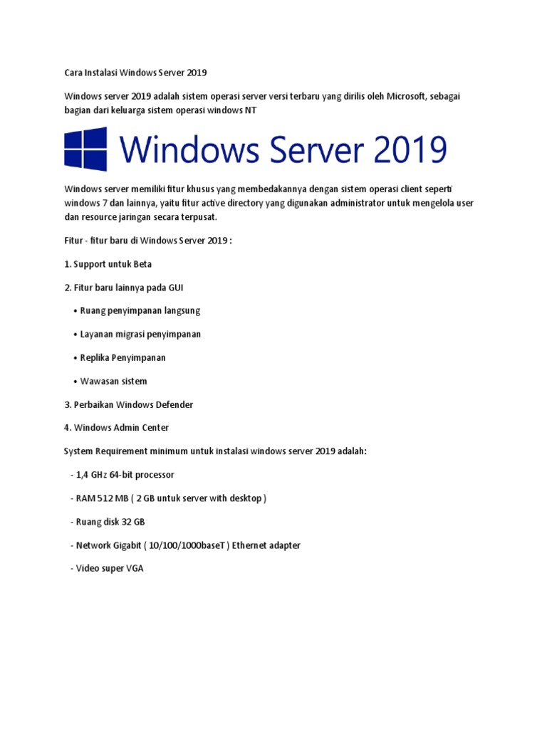 Cara Instalasi Windows Server 2019 | PDF