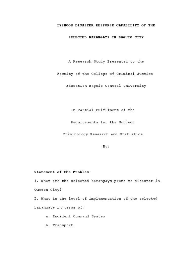 Typhoon Disaster Response Capability of The Selected Barangays in ...