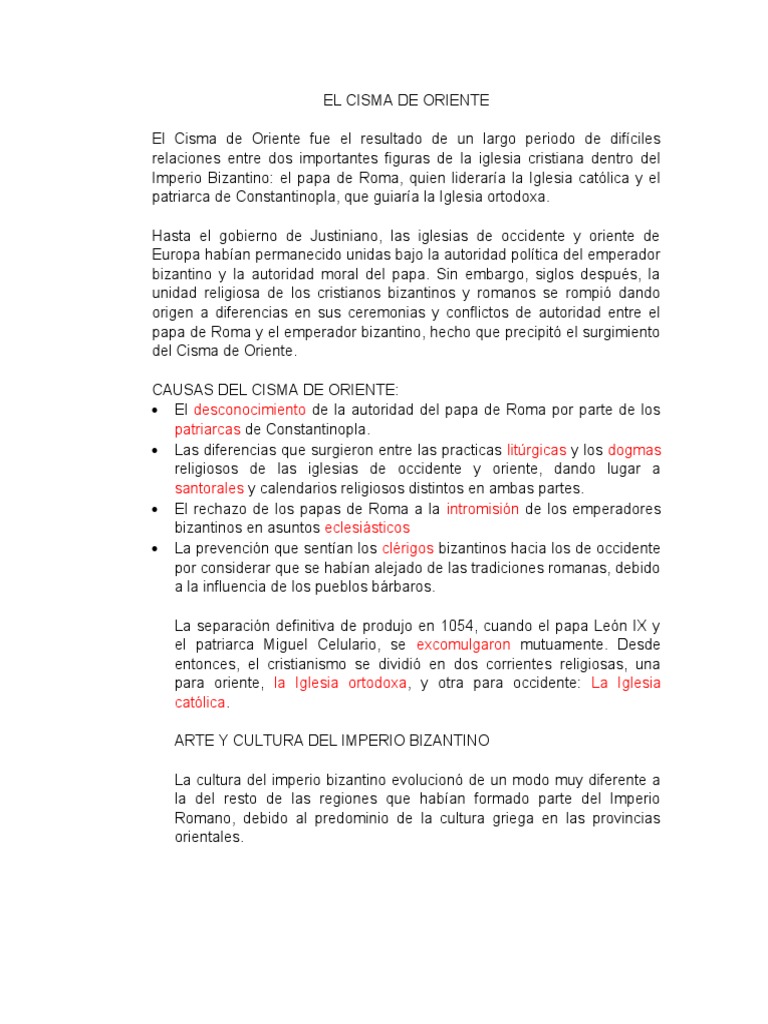 Cisma de Oriente | PDF | imperio Bizantino | Patriarca