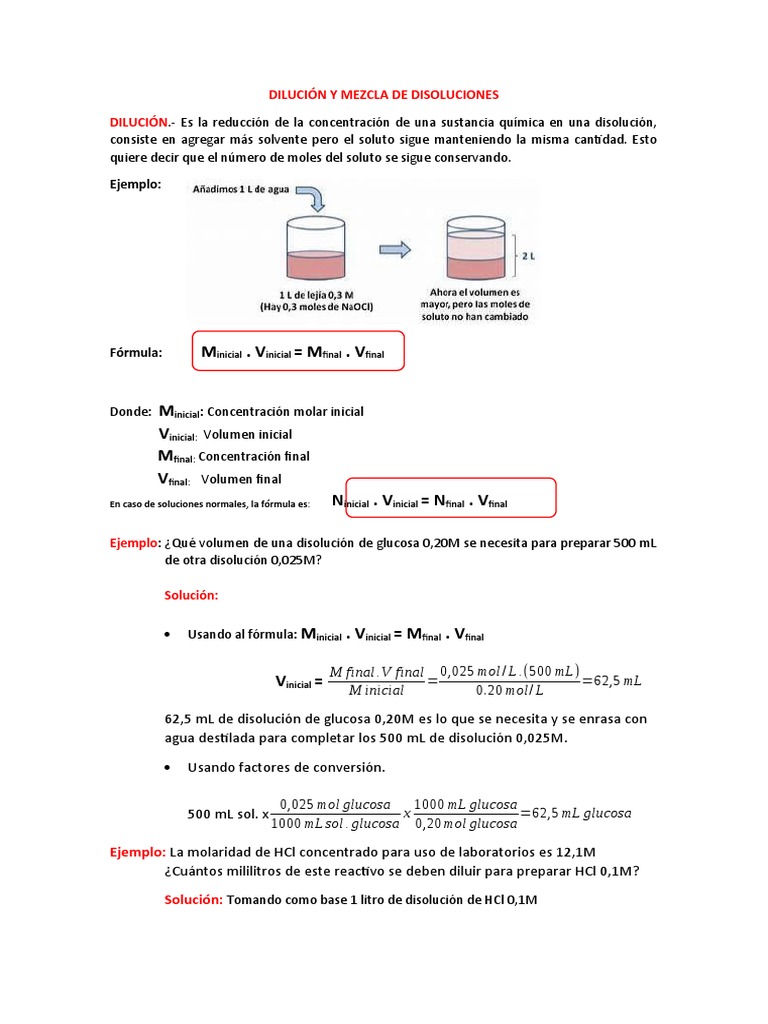 Dilucion y Mezcla de Disoluciones | PDF | Concentración | Química analítica