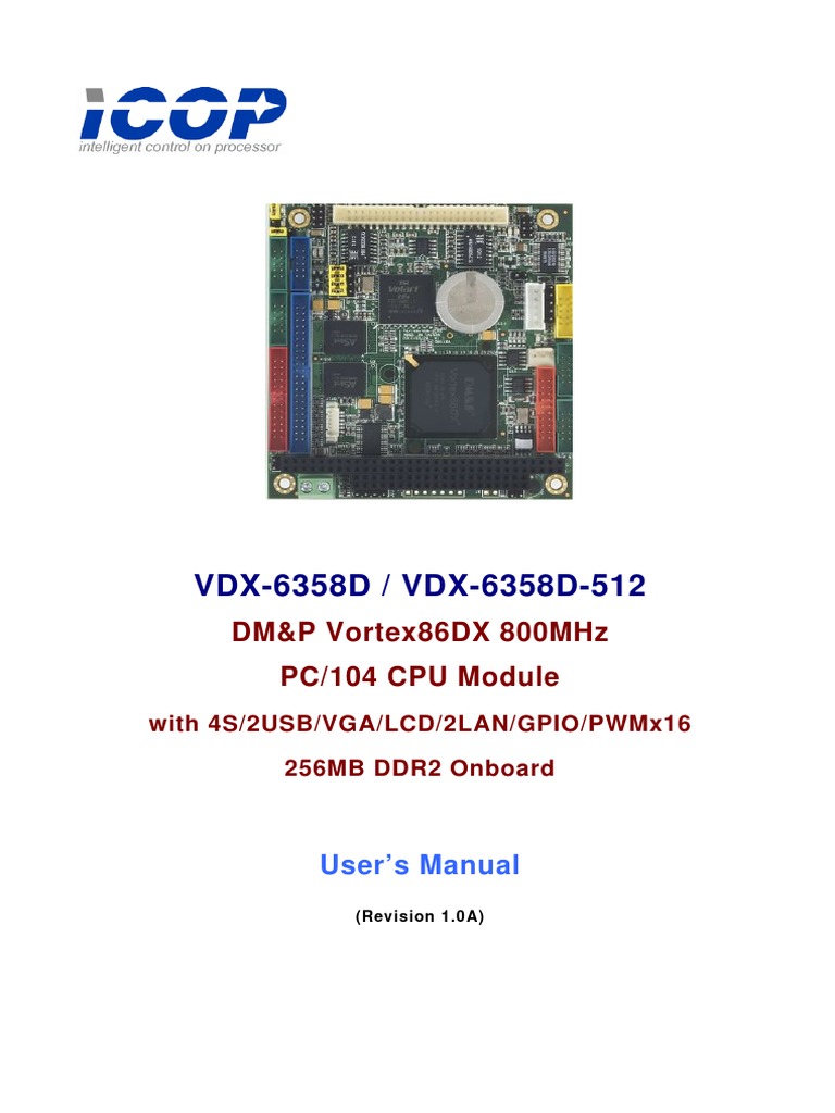 Vdx-6358D / Vdx-6358D-512: DM&P Vortex86Dx 800Mhz Pc/104 Cpu Module ...