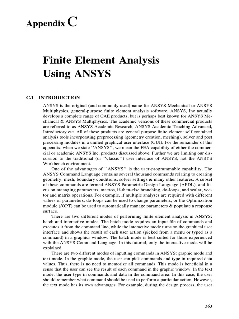 Finite Element Analysis Using ANSYS: Appendix | PDF | Bending | Elasticity (Physics)