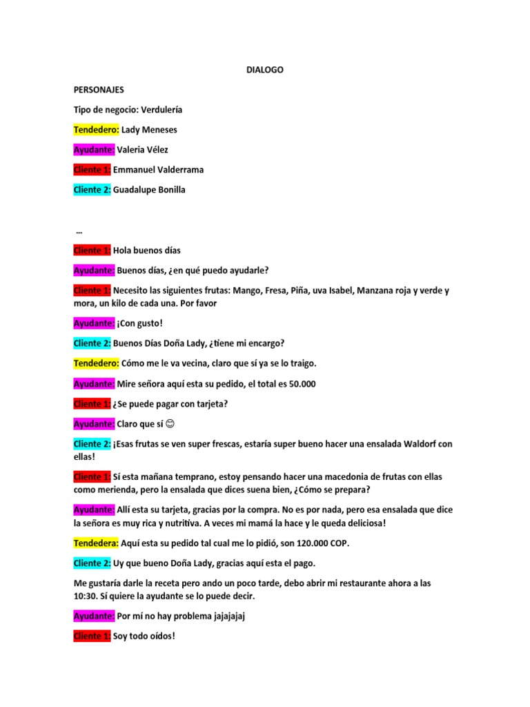 Diálogo sobre recetas de ensaladas y frutas frescas en una verdulería ...