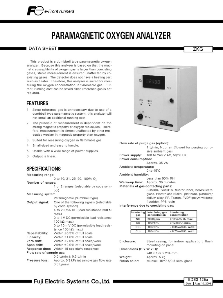 Paramagnetic Oxygen Analyzer: Features | PDF | Flow Measurement | Gases